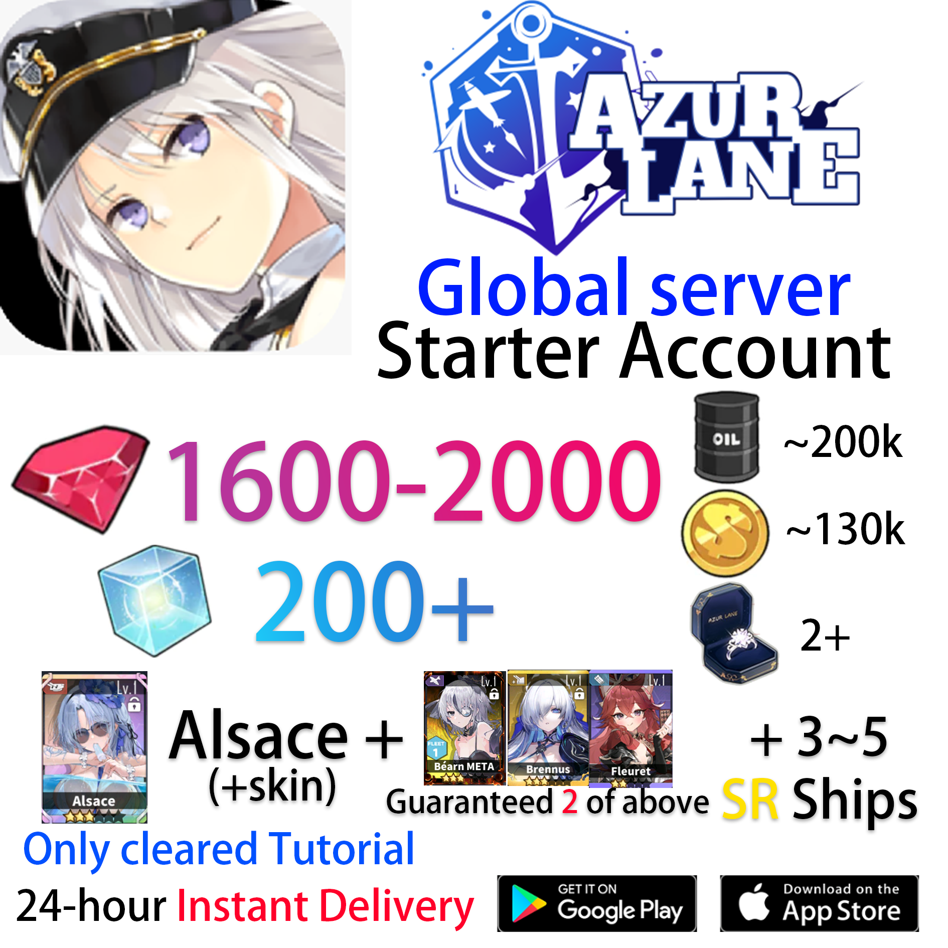 [EN][INSTANT] UR Alsace(+skin) + Gems/Cubes Azur Lane GLOBAL English S ...