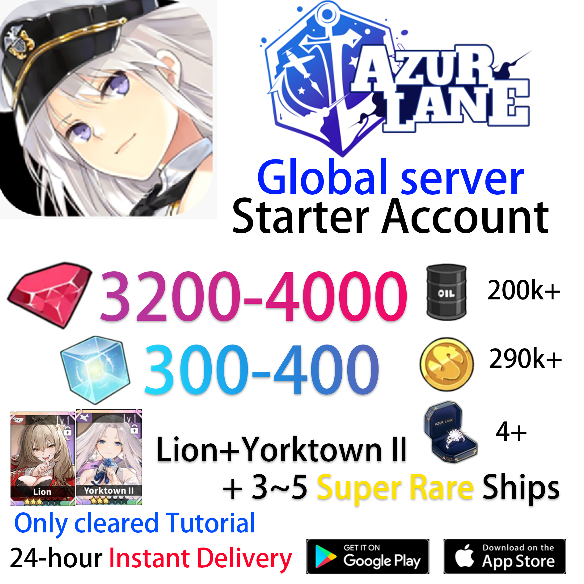 [EN][INSTANT] UR Yorktown II +Lion +Gems +Cubes Azur Lane GLOBAL Engli ...