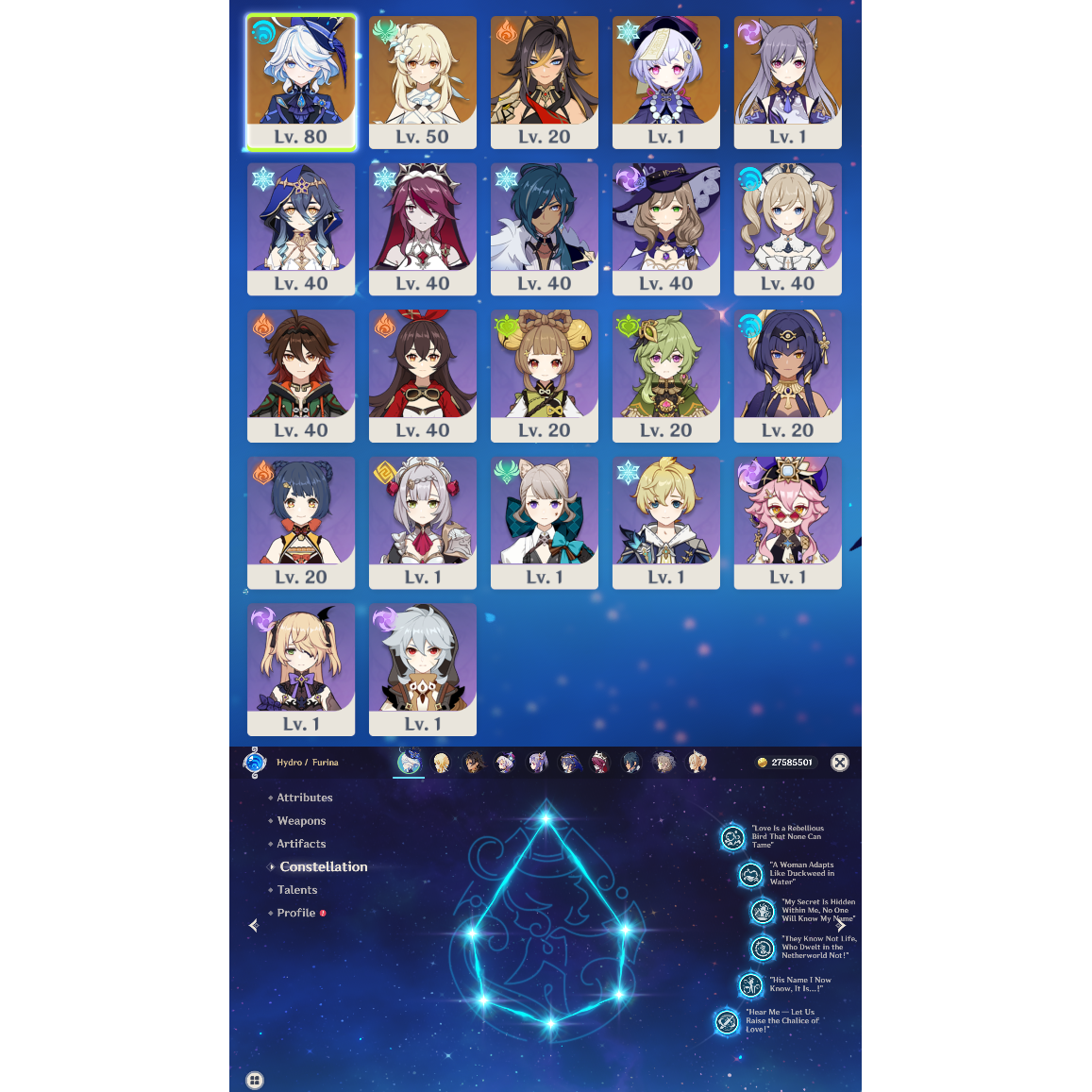 [EU] Genshin Impact C6 Furina AR52 EUROPE Starter Farmed Account ...