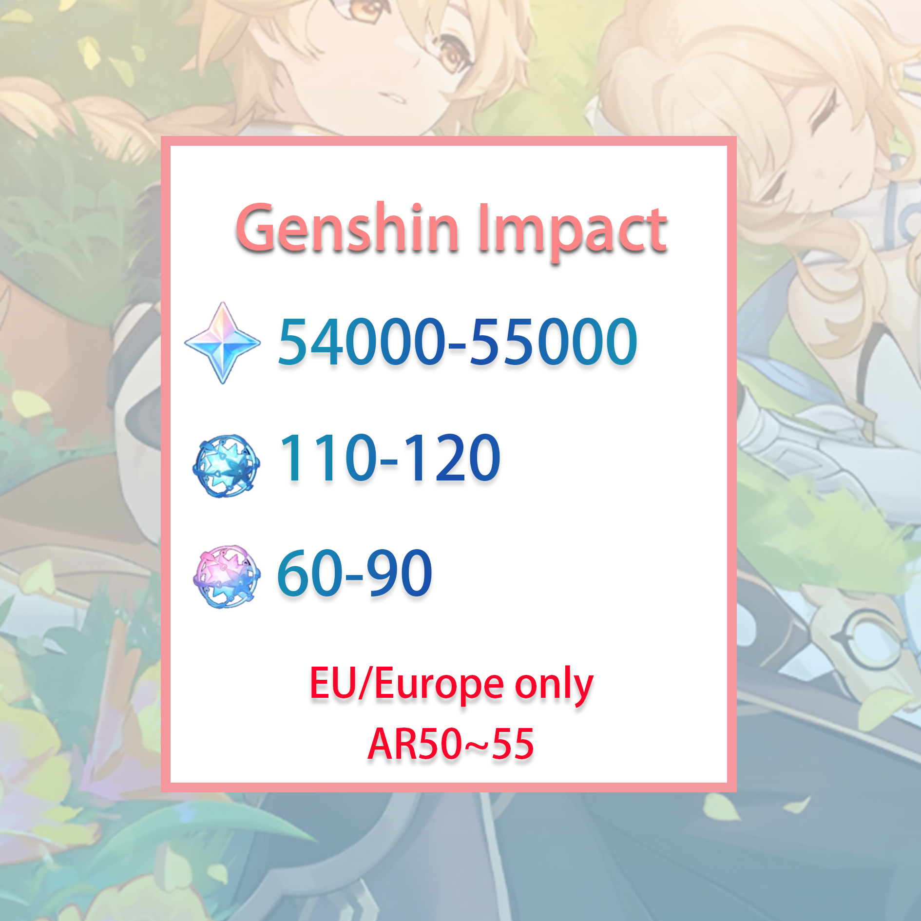 [EU] [INSTANT] Genshin Impact 54-55k primogems, Wishes EUROPE Starter ...