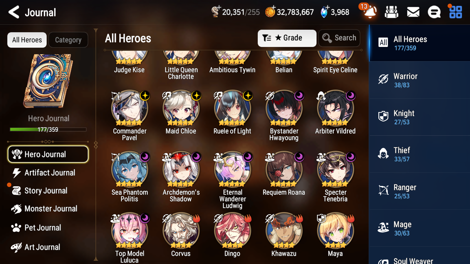 [GLOBAL] Epic 7 Seven 17ML + 31 4★ ML(lots dups) + 30 ML Coin Sea Phan ...