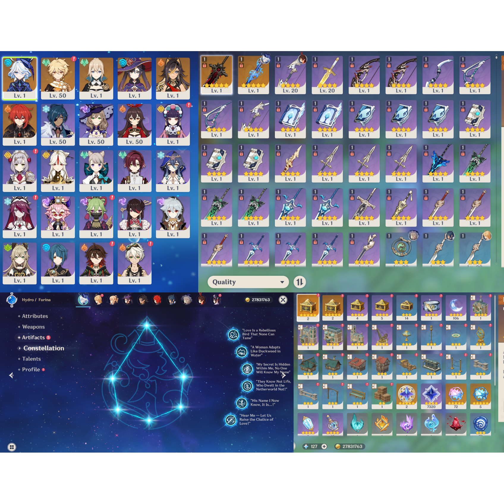 [NA] Genshin Impact C6 Furina + R1 BiS Signature Weapon + 75 Intertwin ...