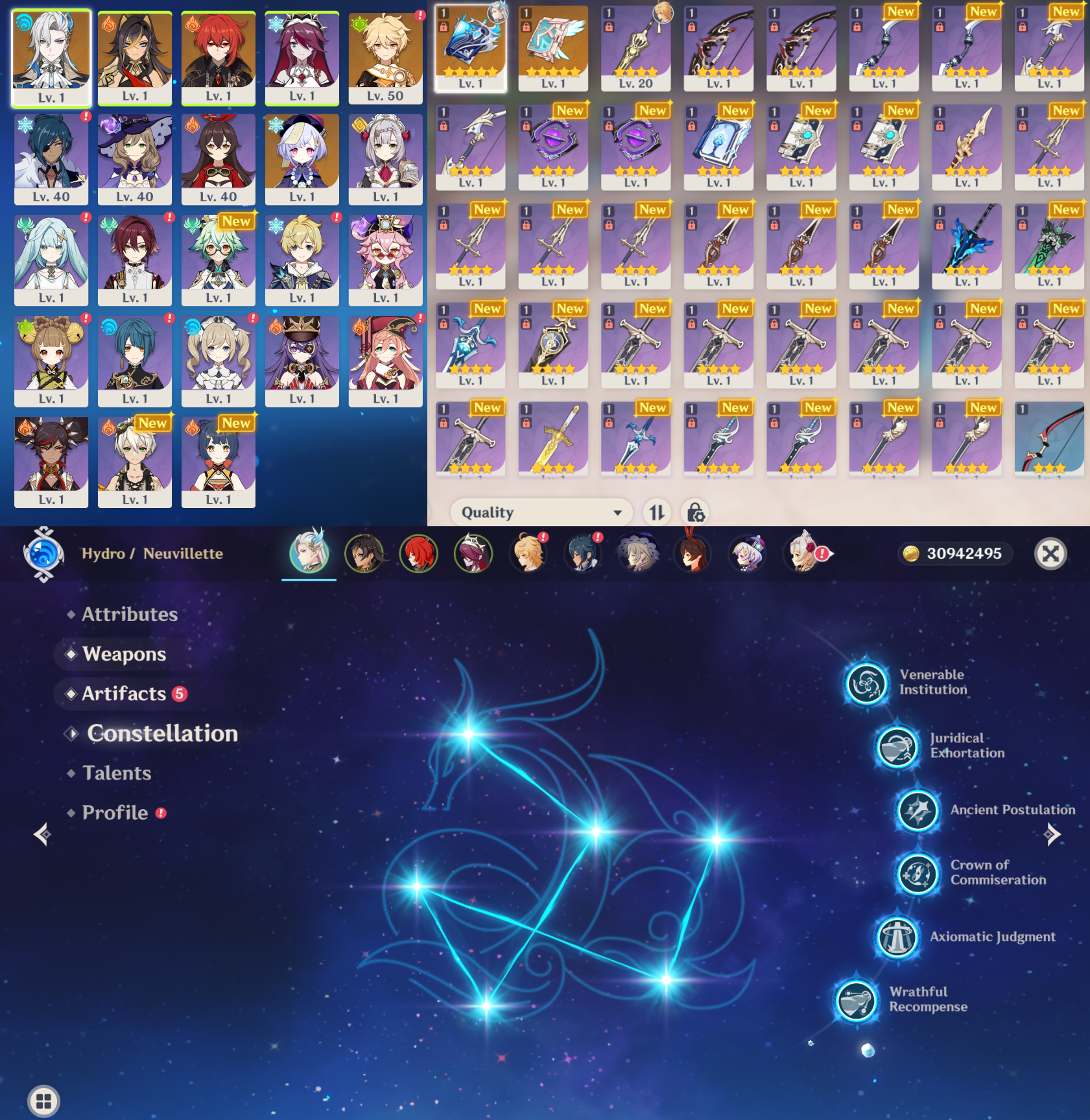 [NA] Genshin Impact C6 Neuvillette + BiS Signature Weapon + 52 intertw ...