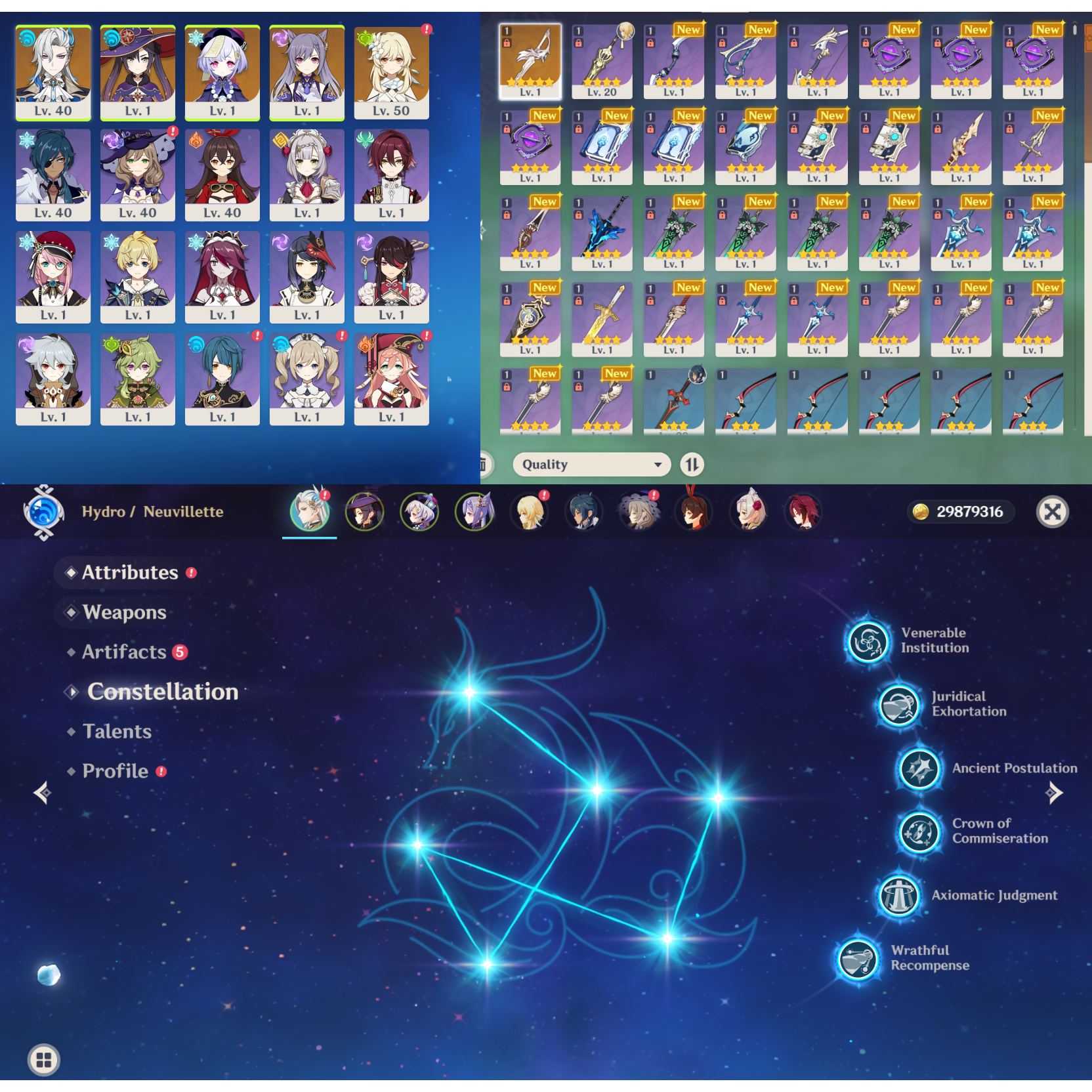[NA] Genshin Impact C6 Neuvillette C1 Mona + 17 Intertwined Fate AR52 ...