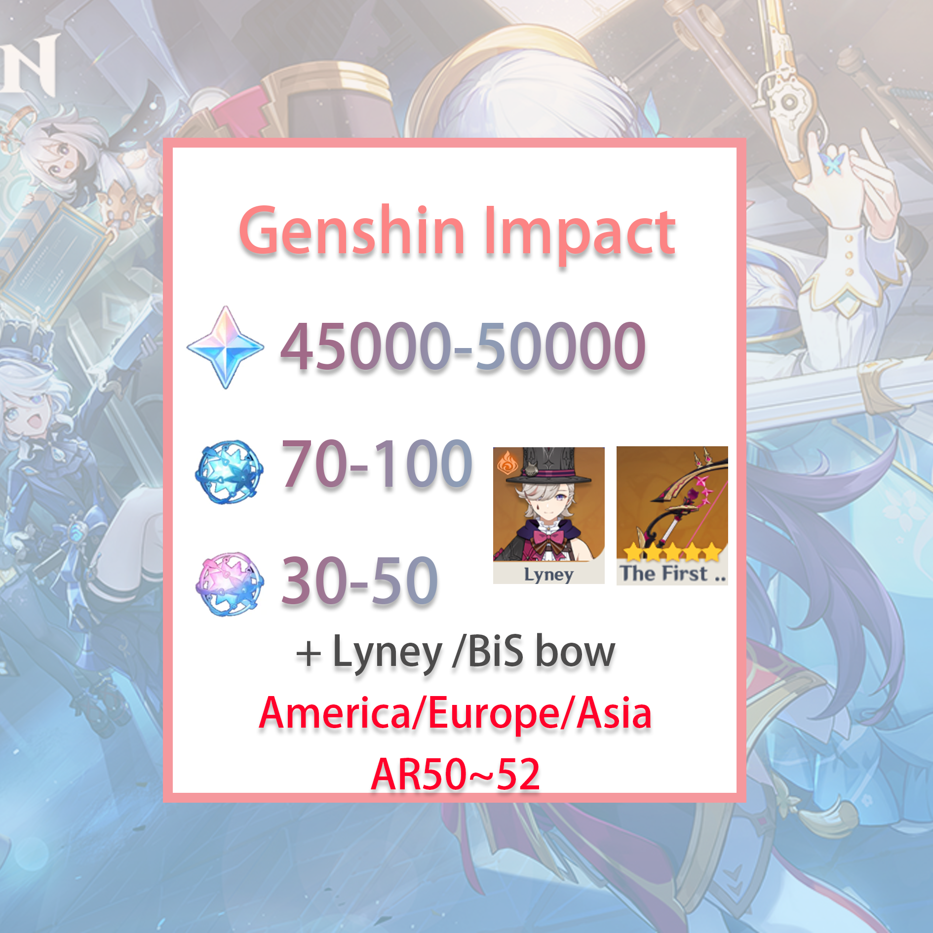 [NA] [INSTANT] Genshin Impact Lyney / BiS Signature + 30-50k primogems ...